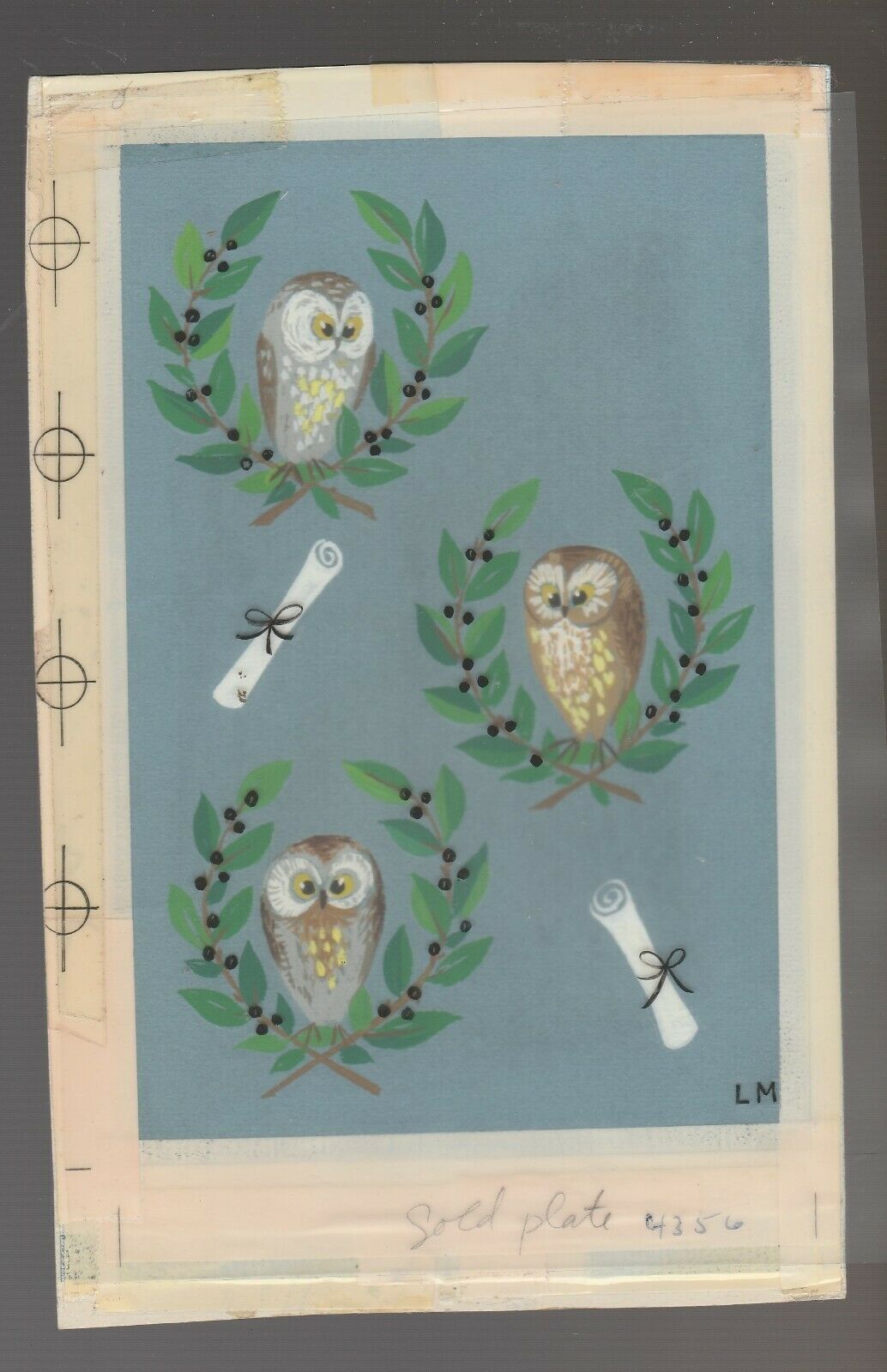 GRADUATION DAY Owls with Diplomas & Laurel 5x7.5" Greeting Card Art # ...