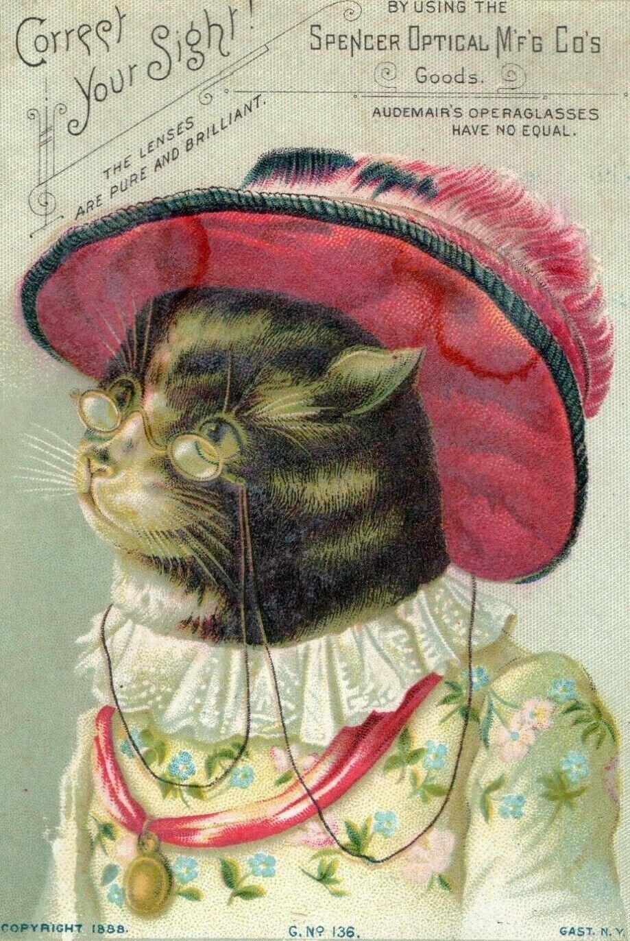 1888 Spencer Optical M'f'g Co NY Audemairs Anthropomorphic Opera Cat ...