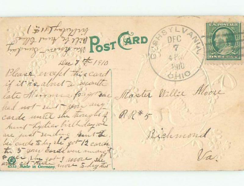 Pre-Linen Dove Bird Carries Forget-Me-Not Flowers Plus Heart of Flowers ...