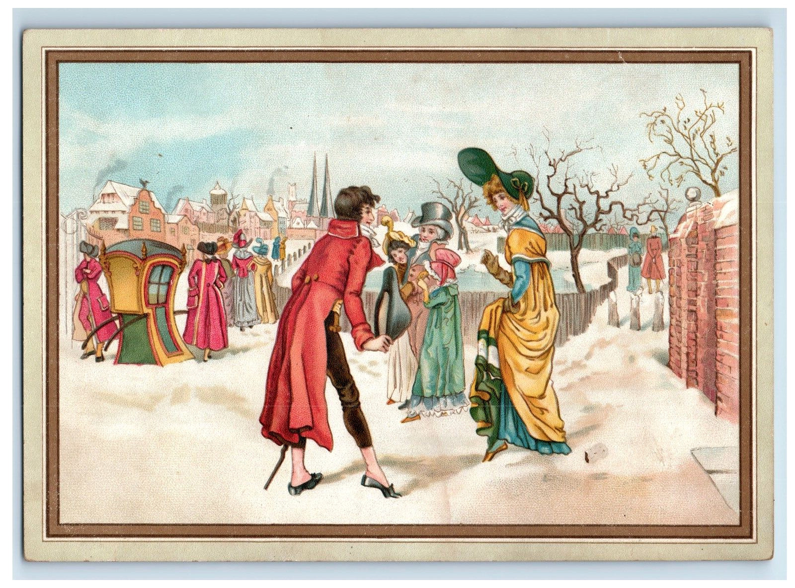 1880s Lovely Street Town Scene Christmas People Regency Era Clothing ...