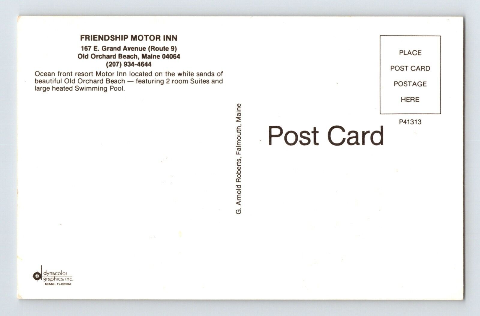 Postcard Maine Old Orchard Beach ME Friendship Motor Inn Motel 1970s ...
