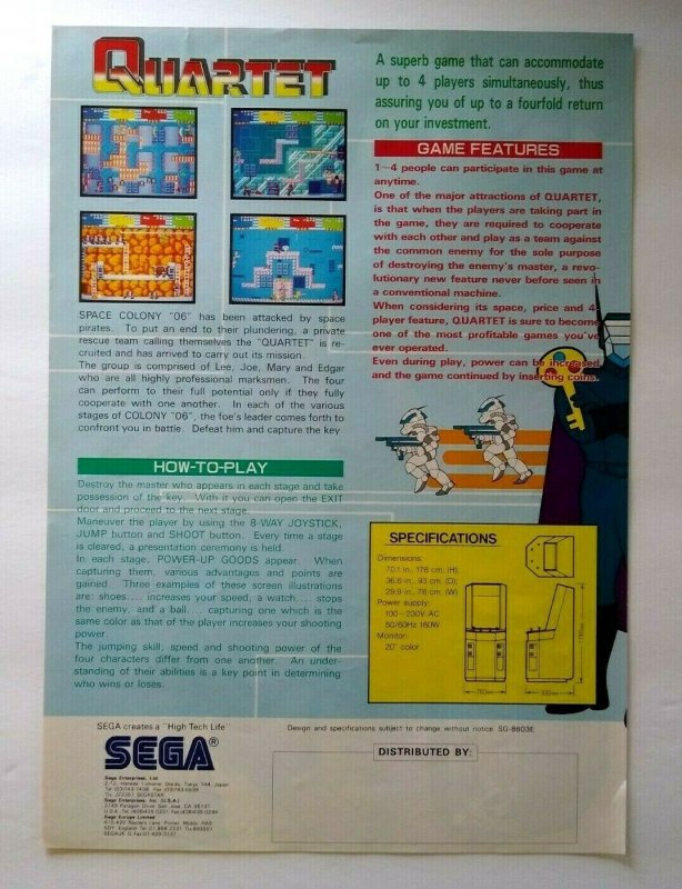 Quartet Arcade Flyer Original 1986 Video Game Artwork Space Age Retro ...