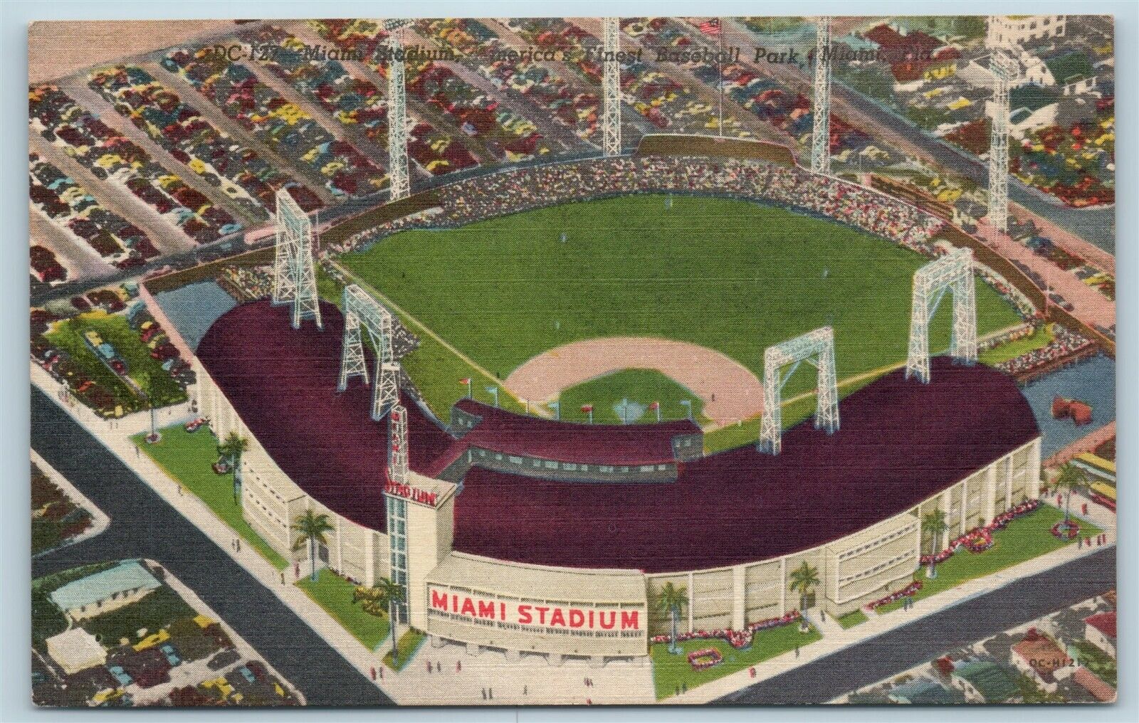 Postcard FL Miami Airview Miami Stadium Baseball Field Vintage Linen S3 ...