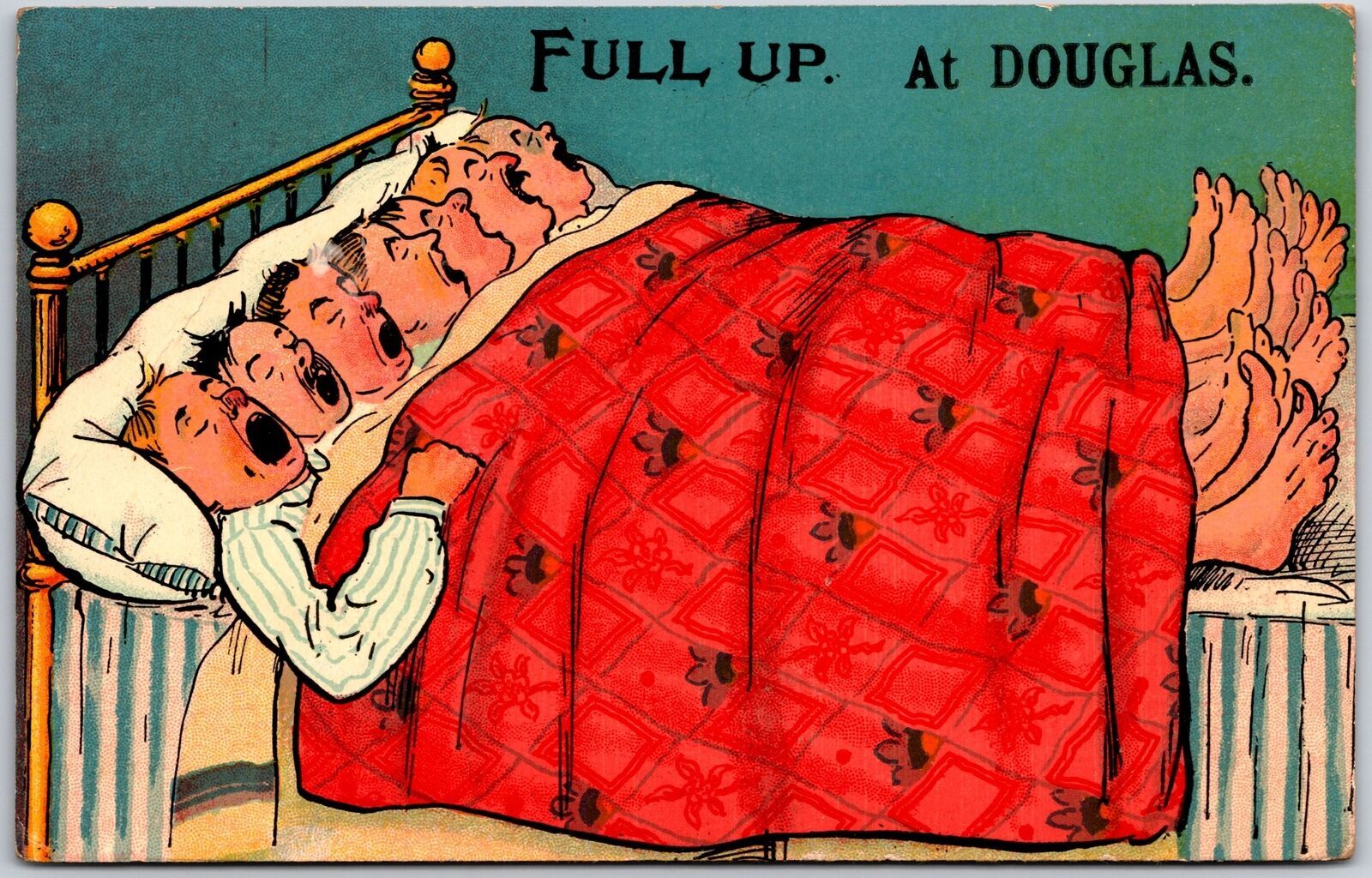 Full Up At Douglas Seven Boys Sleeping In One Bed Comic Postcard ...