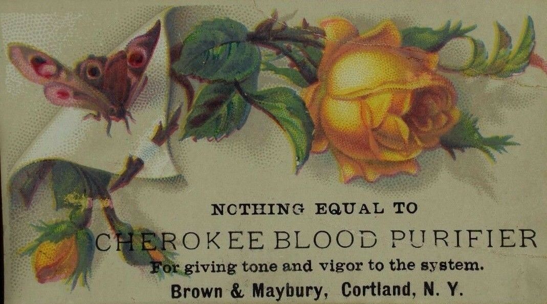 1870's-80's Cherokee Blood Purifier Brown & Maybury NY Yellow Rose Moth ...