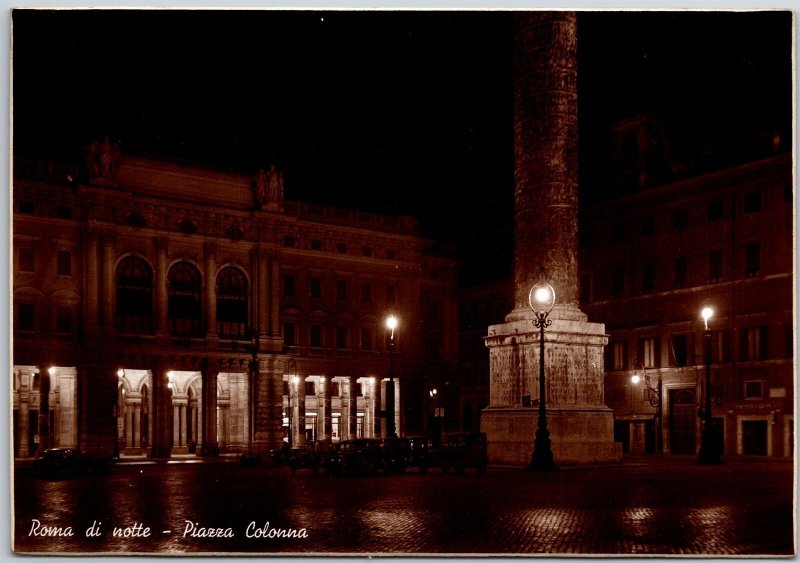 Roma Di Notte ~ Piazza Colonna Rome Italy Monument Real Photo RPPC ...
