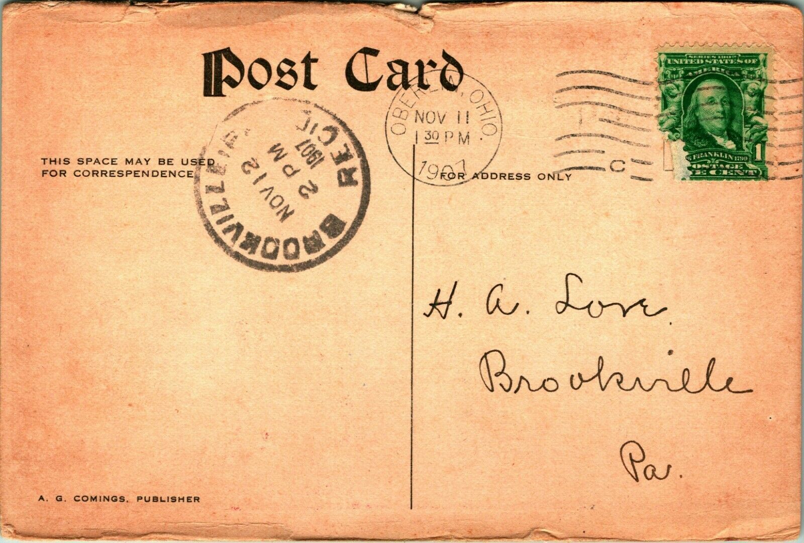 1907 Oberlin College Football Player Bristow Adams Postcard | Other ...