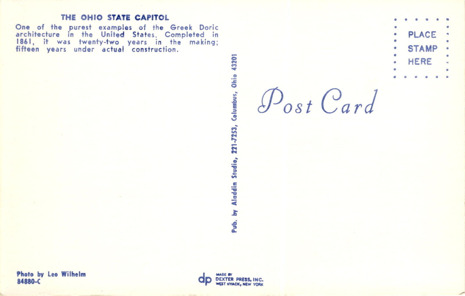 Ohio State Capitol Postcard - Greek Doric Architecture - 1861 ...