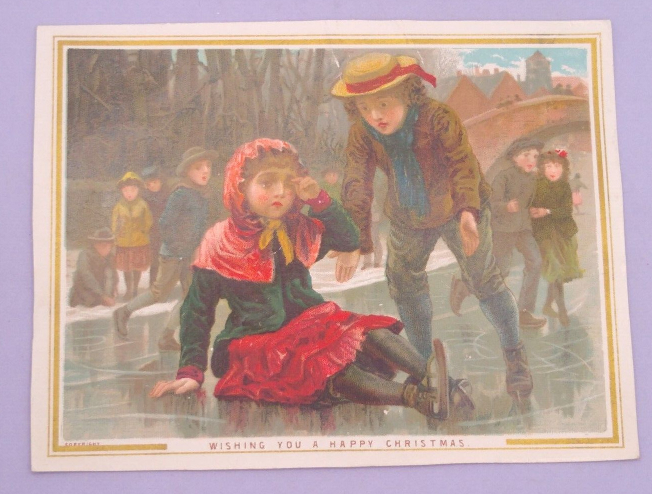 1880s-90s Girl Falls While Ice Skating Ridley Victorian Christmas ...