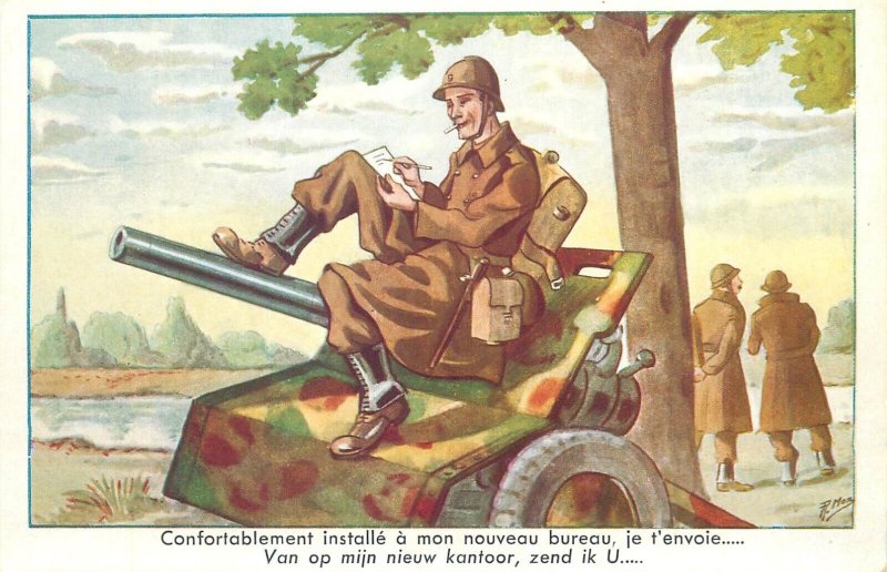 Set 10 military life humor comic soldiers caricatures artist signed R ...