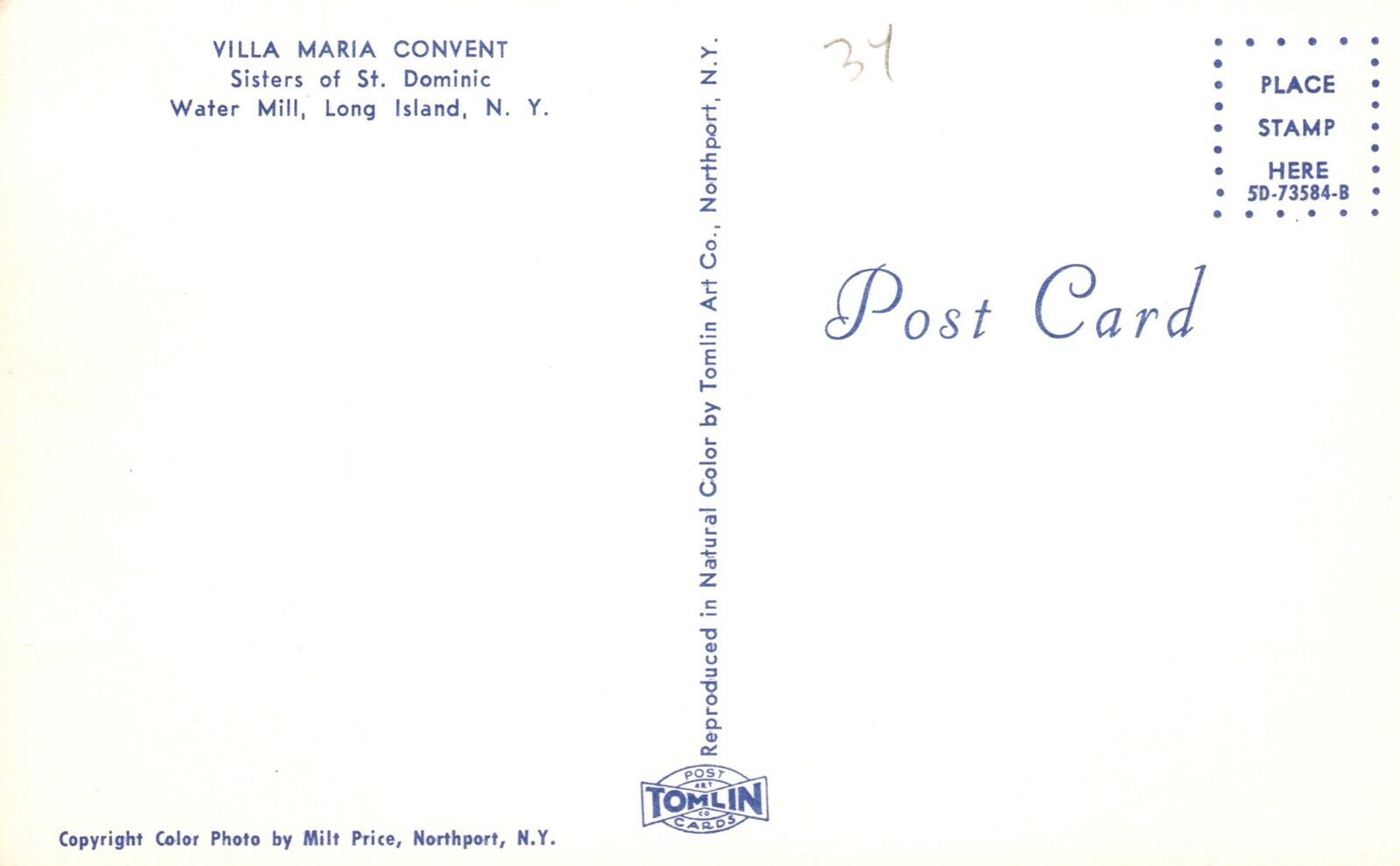 Vintage Postcard Villa Maria Convent Sisters Of St. Dominic Water Mill ...