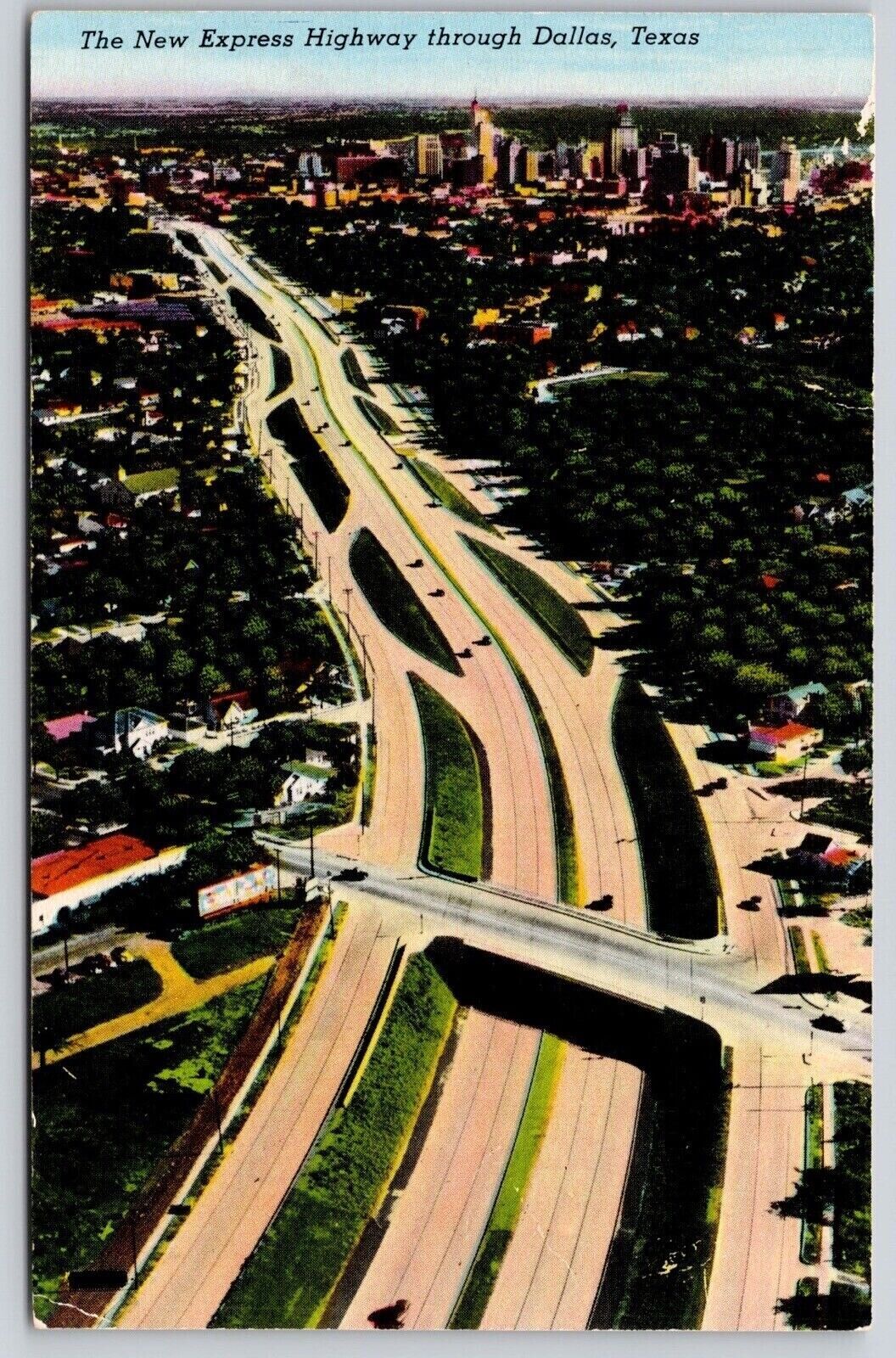 Dallas Texas New Express Highway Scenic Birds Eye View DB UNP Postcard ...