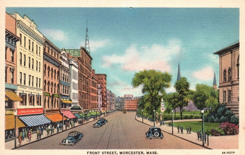 Vintage Postcard Front Street Shopping Thoroughfare Worcester ...