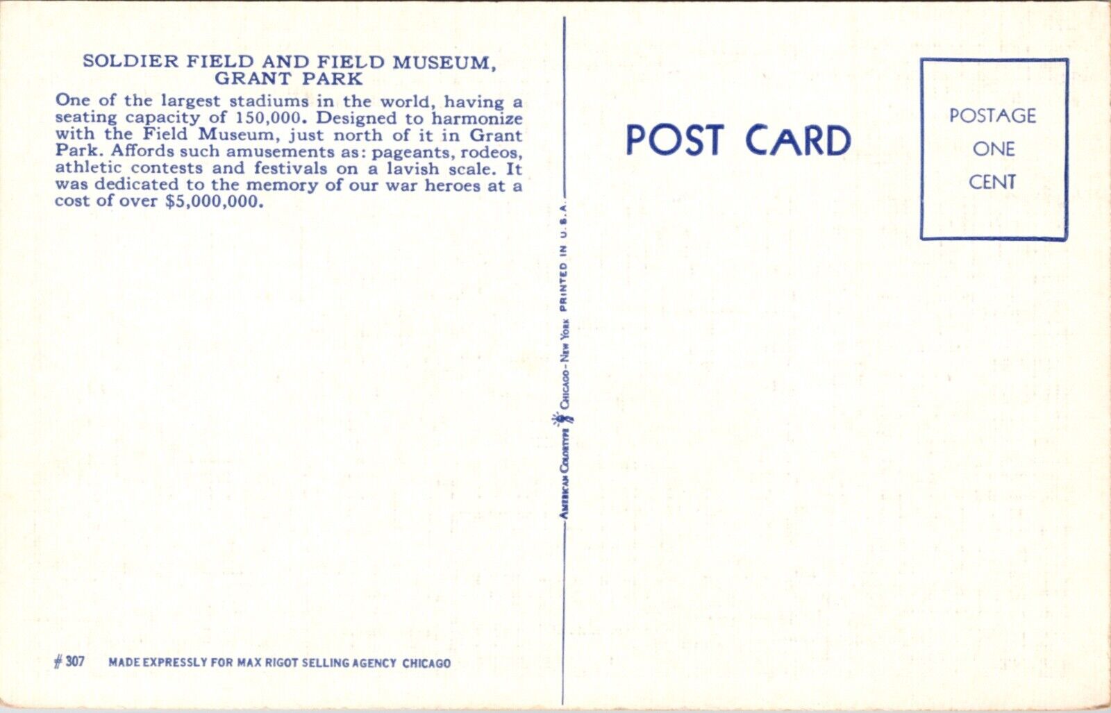 Linen Postcard Soldier Field and Field Museum in Grant Park, Chicago ...