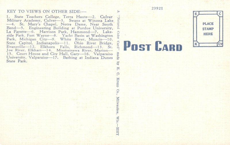 Vintage Postcard Map Of Indiana And Its Historical Landmarks ...