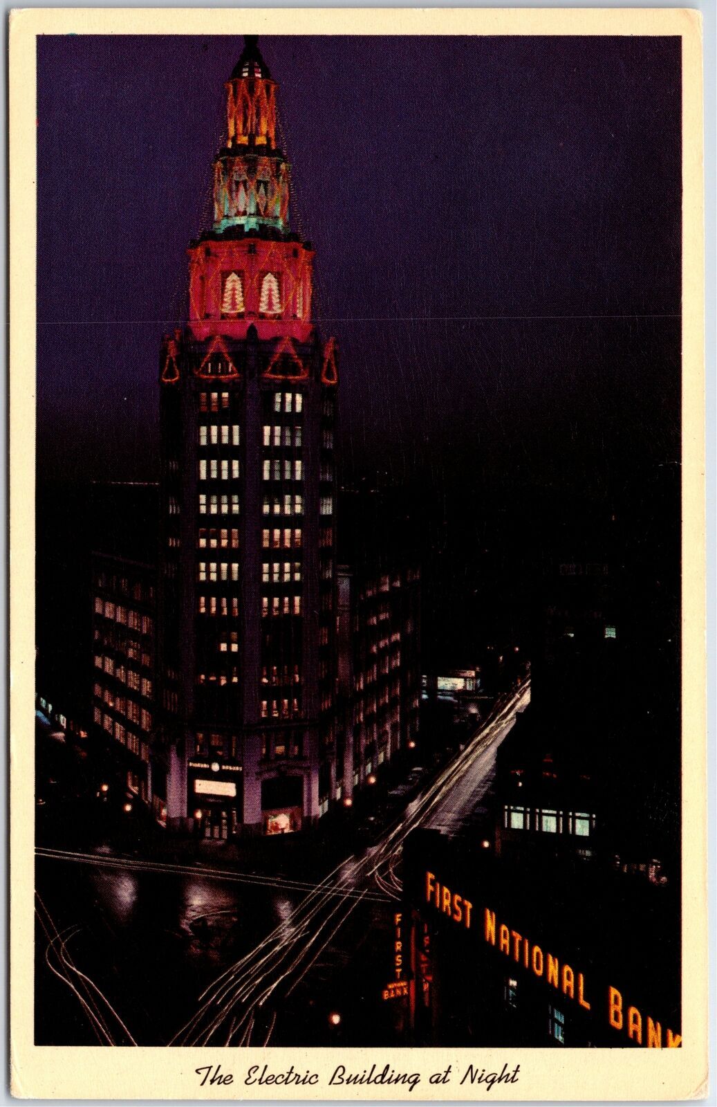 Vintage Postcard the Electrical Building at Buffalo at Night and Bank ...