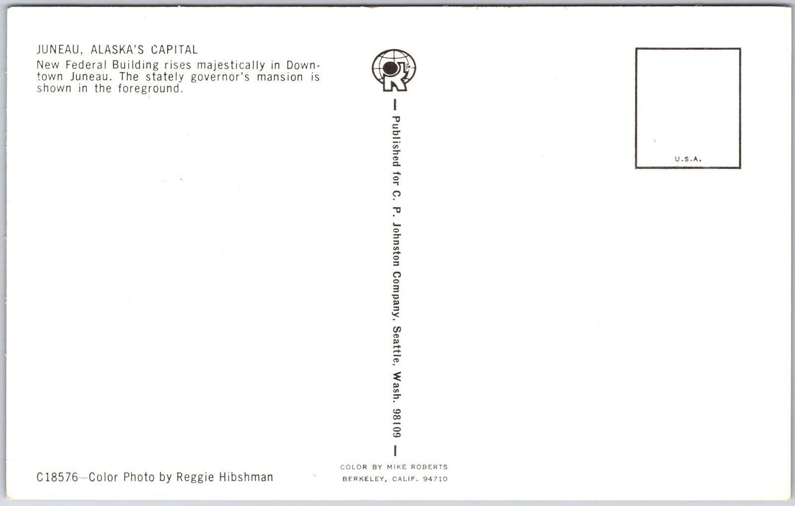 Juneau Alaska, New Federal Building, Downtown, Gov. Mansion, Vintage ...