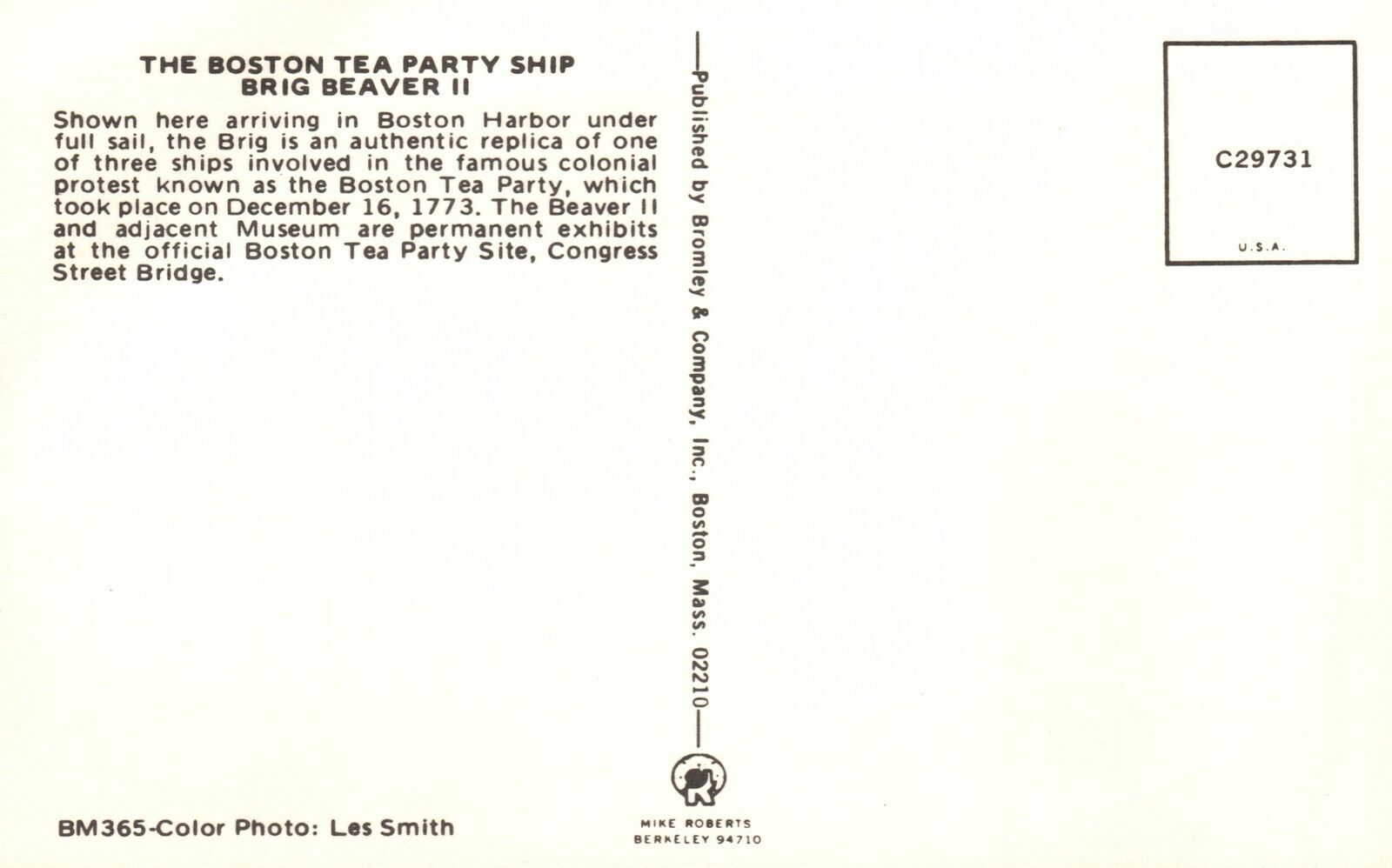 Vintage Postcard The Boston Tea Party Permanent Exhibit Ship Brig ...