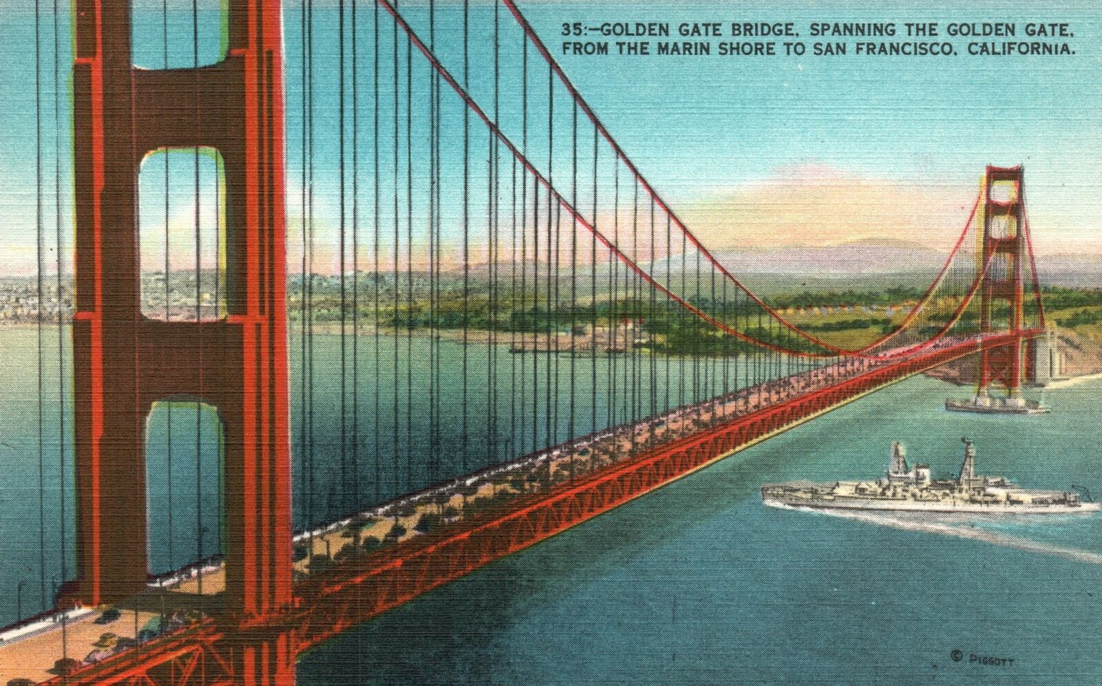 Vintage Postcard 1930's Golden Gate Bridge From Marin Shore To San ...