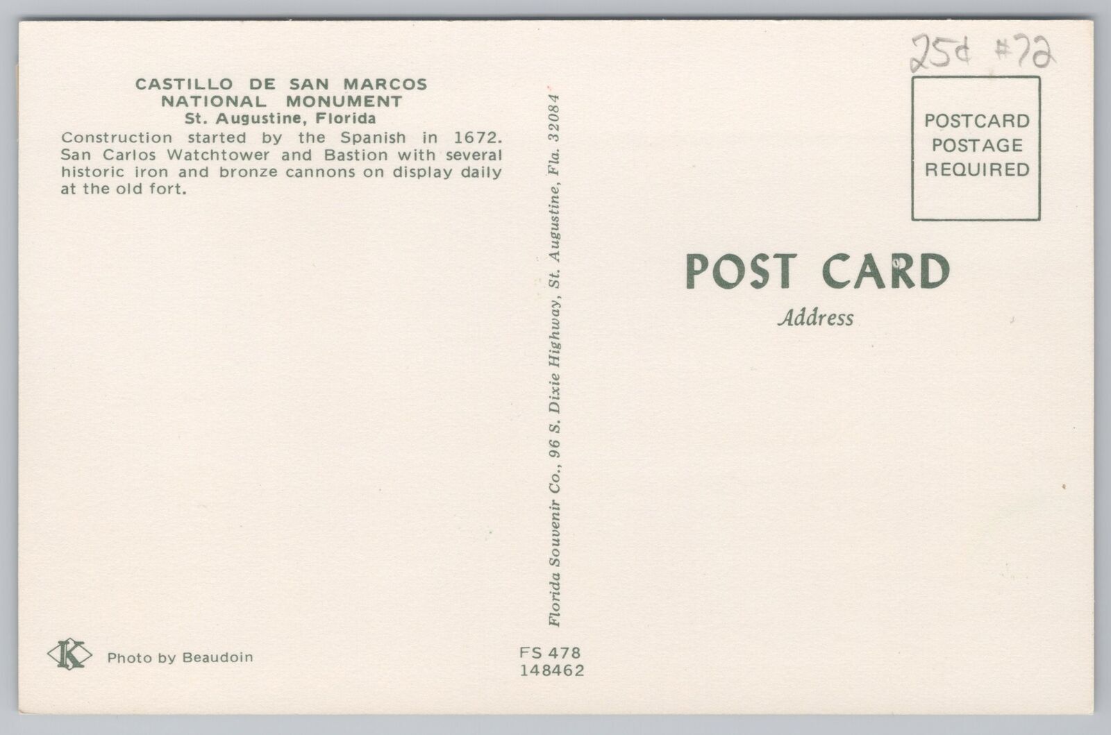 Castillo De San Marcos~National Monument~Watchtower & Bastion~Vintage ...