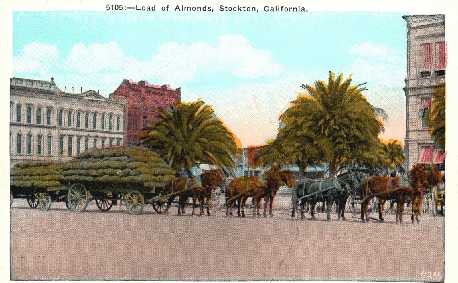Vintage Postcard 1920's View The Load of Almonds Stockton California CA ...