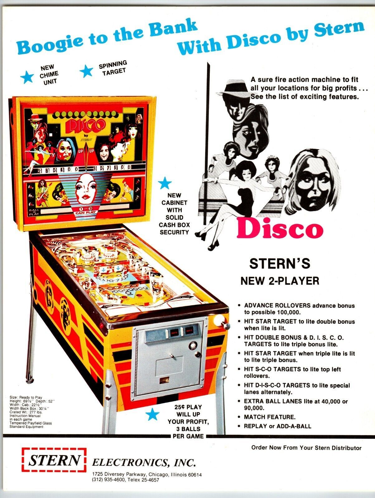 Disco Pinball Machine Flyer Original 1977 Game Promo Art Dancing Groovy ...