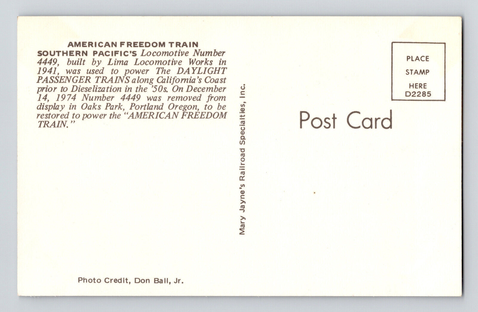 Postcard Railroad Train American Freedom 4449 Bicentennial 1970s ...