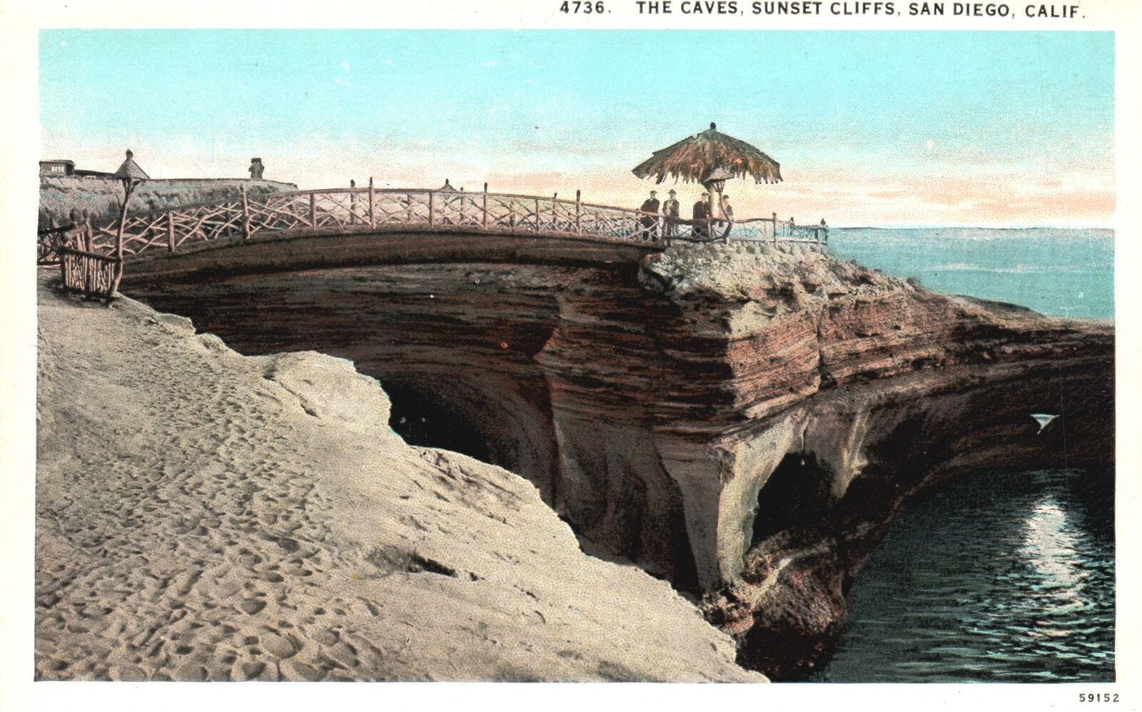 Vintage Postcard Caves Sunset Cliffs High Bridge Cottage San Diego ...