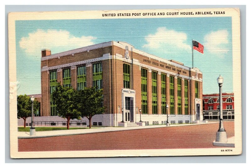 Vintage 1949 Postcard American Flag US Post Office & Courthouse Abilene ...