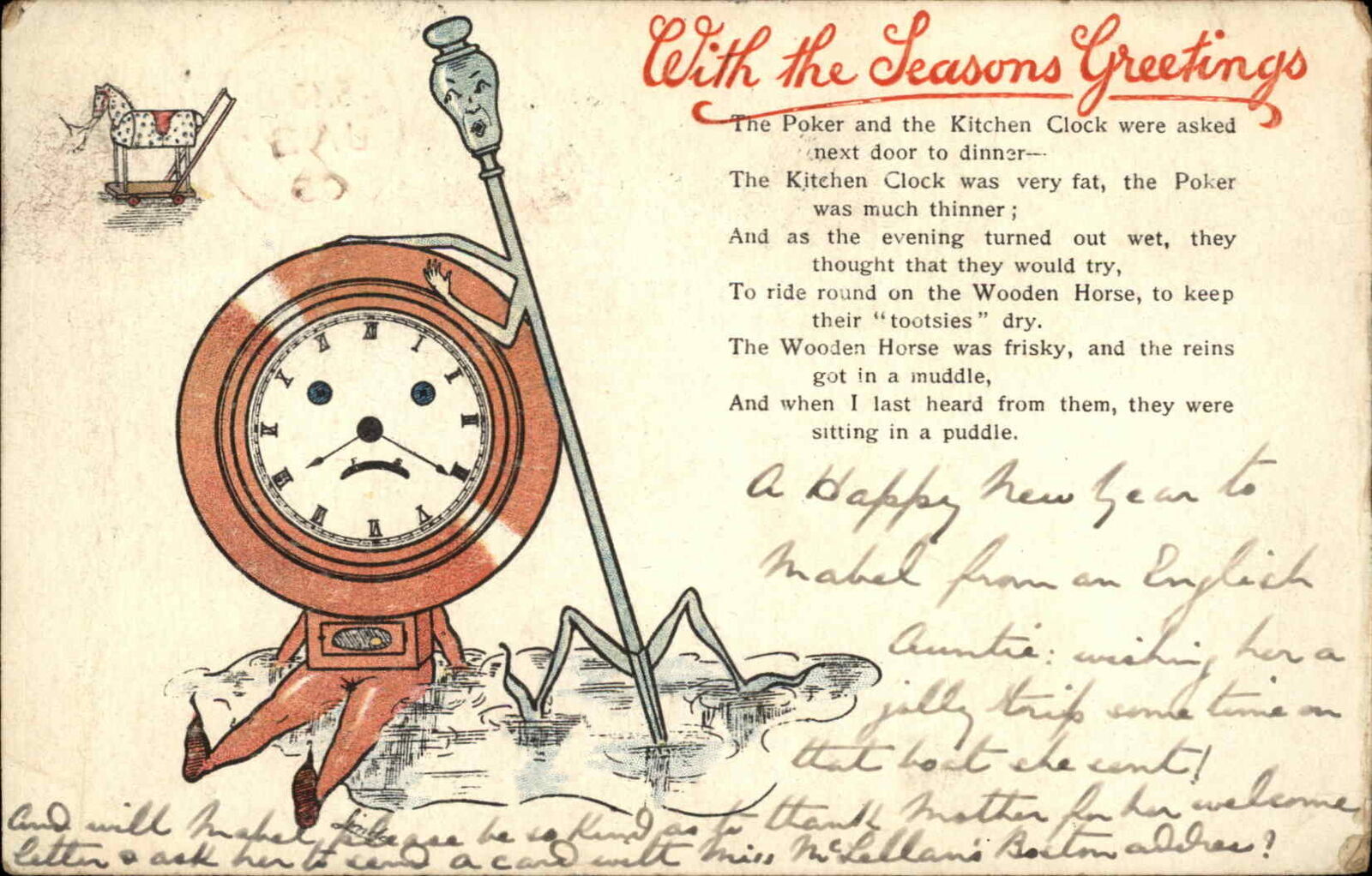 Christmas Fantasy Kitchen Clock Face Man & Poker Poem c1910 Postcard ...