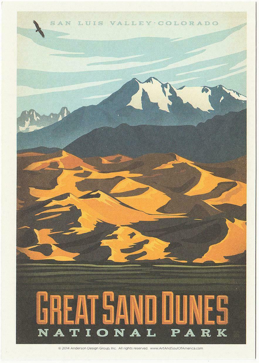 Postcard of Great Sand Dunes National Park Colorado Travel Poster Style ...