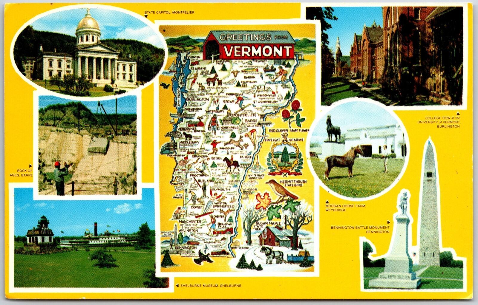 Greetings From Vermont VT State Capitol Museum Shelburne & Monument ...