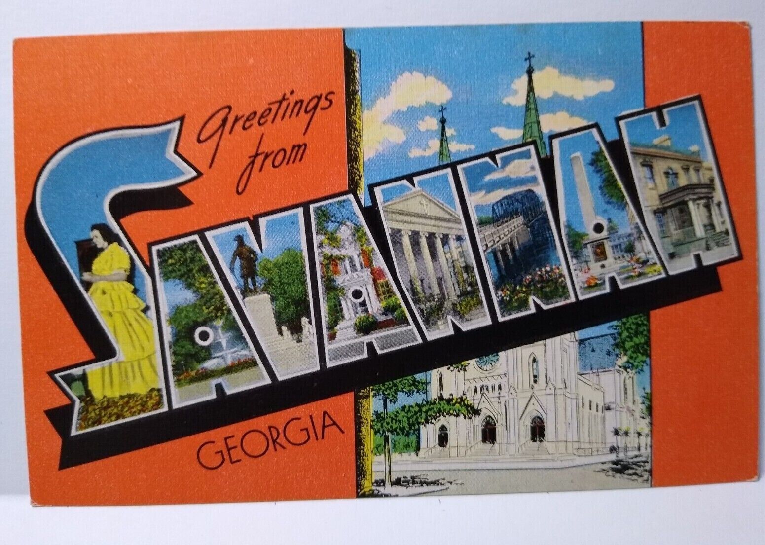 Greetings From Savannah Georgia Large Letter Linen City Postcard Unused ...