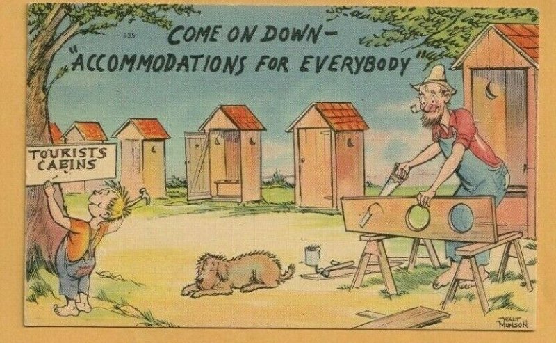 Comical VTG Cartoon Outhouse Cabins Postcard, Accommodations For ...