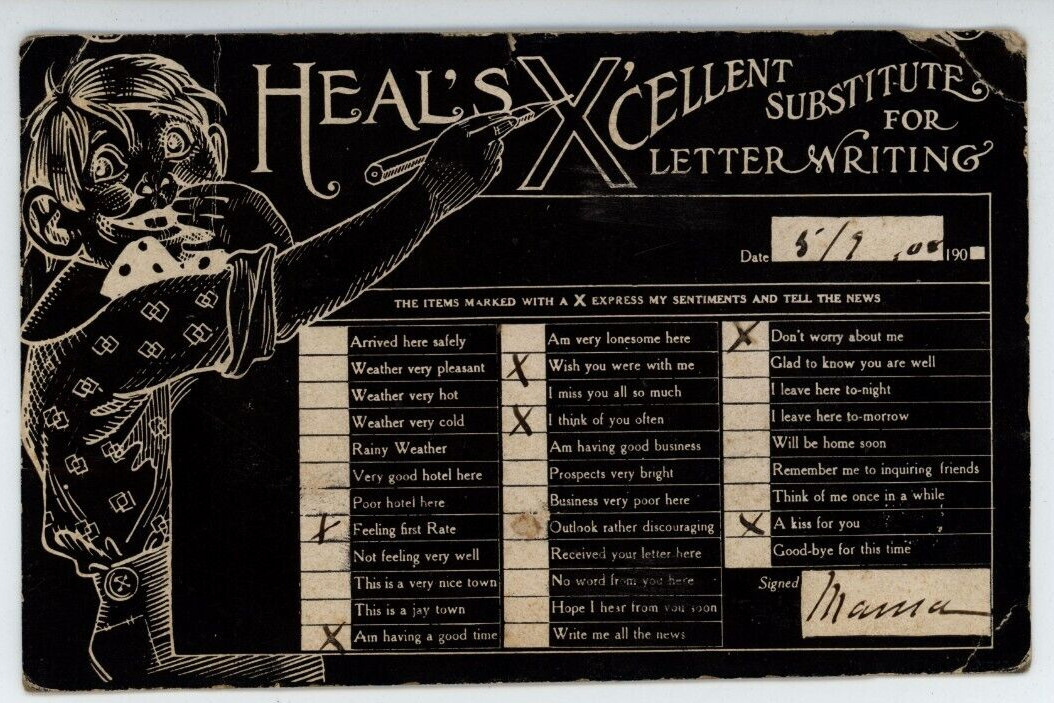 1908 Heal's Xcellent Substitution For Letter Writing Mama Comic Antique ...