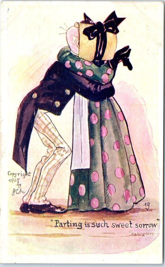 Postcard - "Parting is such sweet sorrow" with Lovers Hugging Comic Art ...