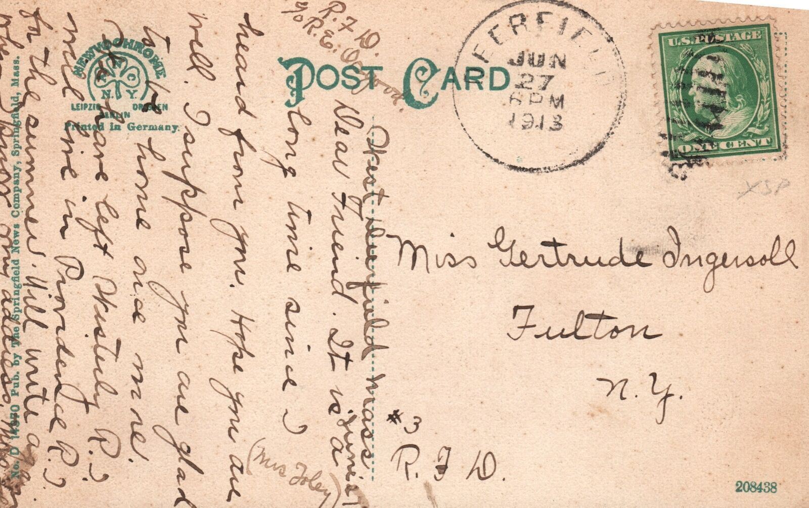 Vintage Postcard 1913 The Gorge Road Mountain Trail Greenfield ...