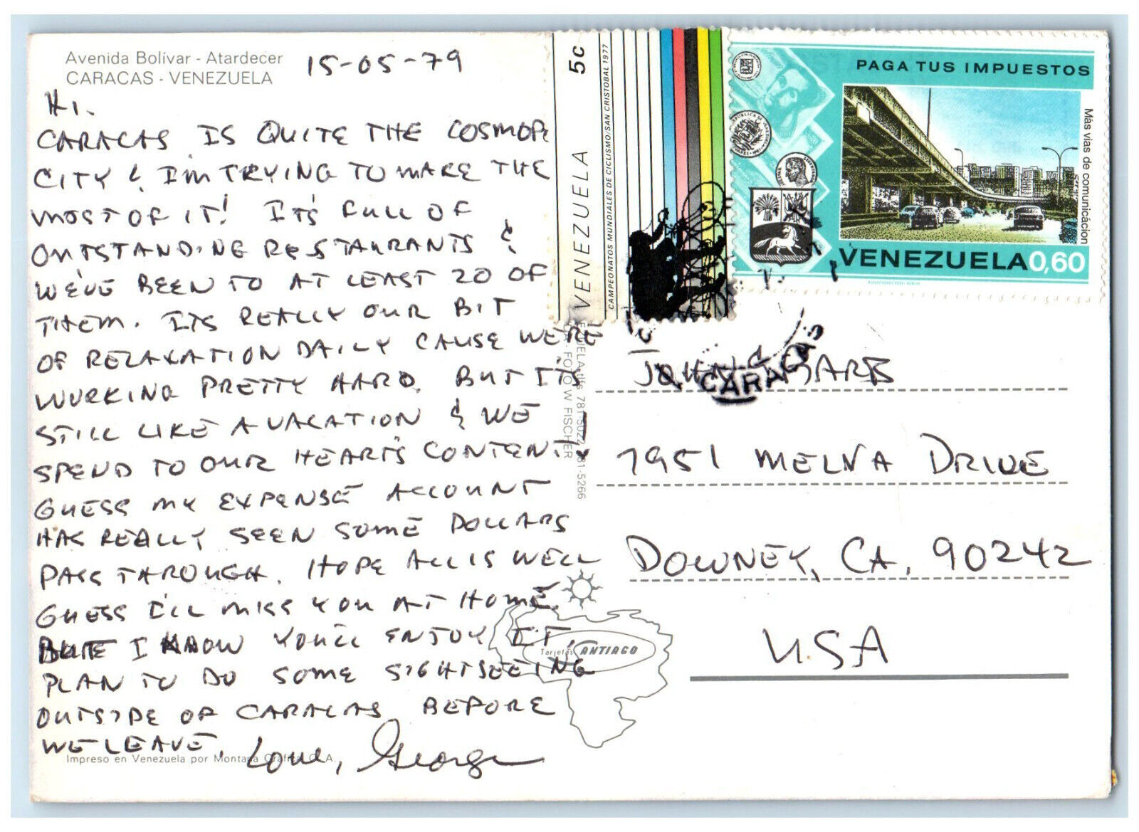 1979 Avenida Bolivar Atardecer Caracas Venezuela Vintage Posted ...