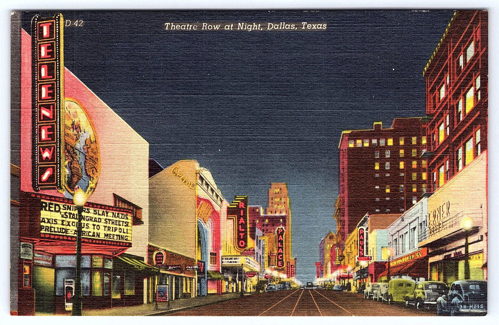 Dallas Texas Night Scene Street Theatre Row Postcard B911 | United ...