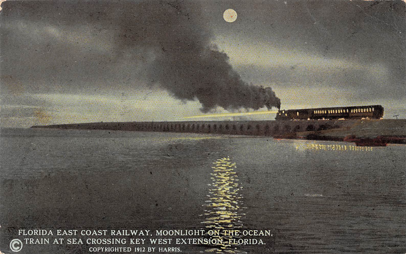 Key West, Florida, East Coast Railway, Moonlight, Train At Sea, AA381-3 ...