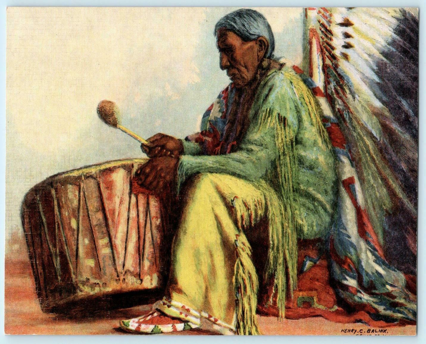 Native American Chief THE ZUNI DRUM Artist Henry C. Balink - 5.5"x7 ...