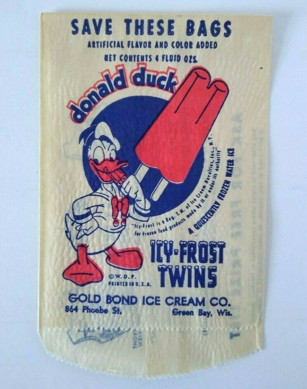 Donald Duck Icy Frost Twins Ice Cream Wrapper Original Vintage 1940's ...
