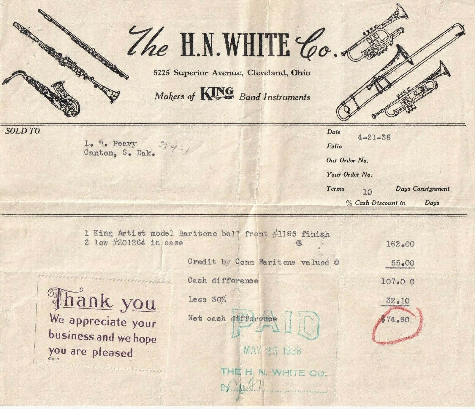Vintage 1938 The H.N. White Co. Letter on Letterhead w Envelope ...
