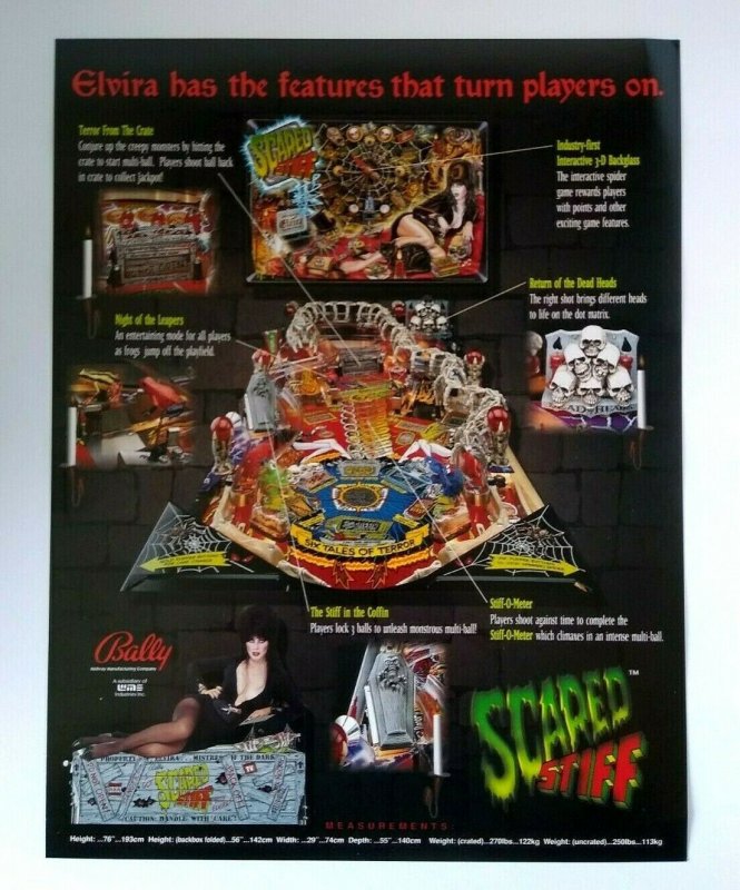 Elvira Scared Stiff Pinball FLYER 1996 Original Halloween Horror Sexy ...