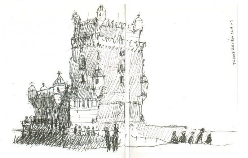 Belem Tower Lisboa Portugal Stunning Sketch Painting Postcard | Europe ...