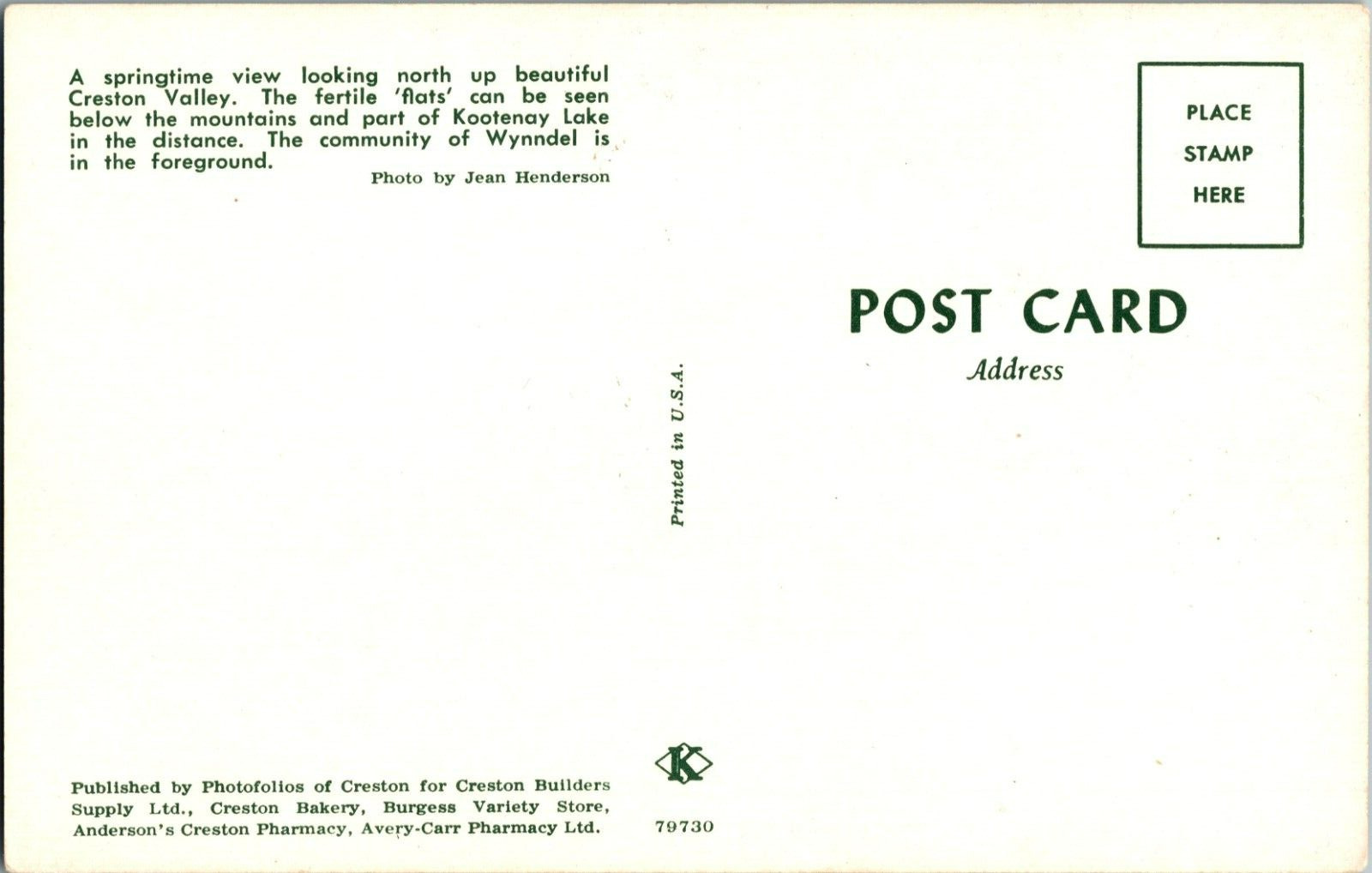 Vintage 60s Postcard Creston Valley Kootenay Lake Wynndel Photo Jean ...