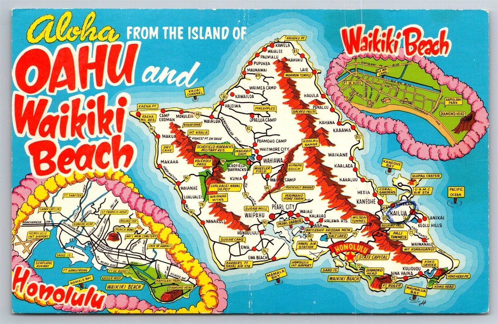 Aloha From The Island Of Oahu & Waikiki Beach Honolulu Hawaii Map ...