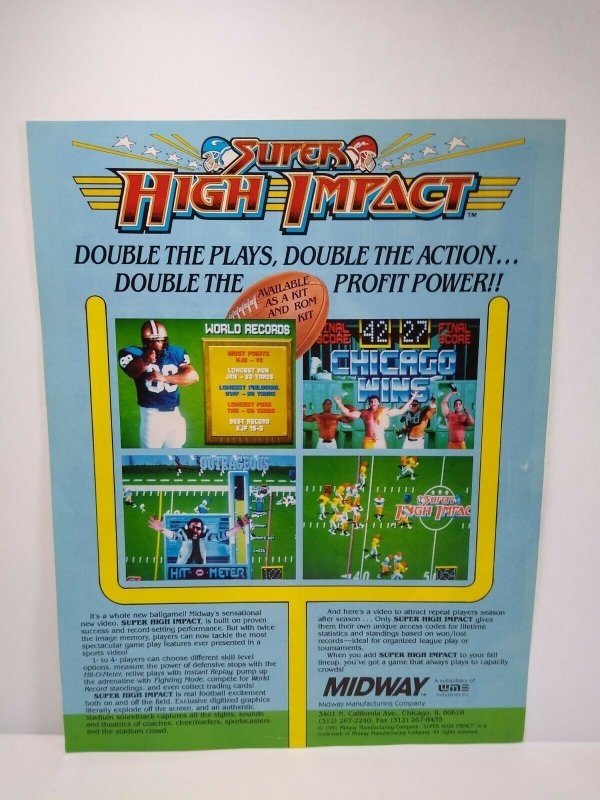 Super High Impact Arcade Flyer Original Midway Video Game Football 8.5 ...