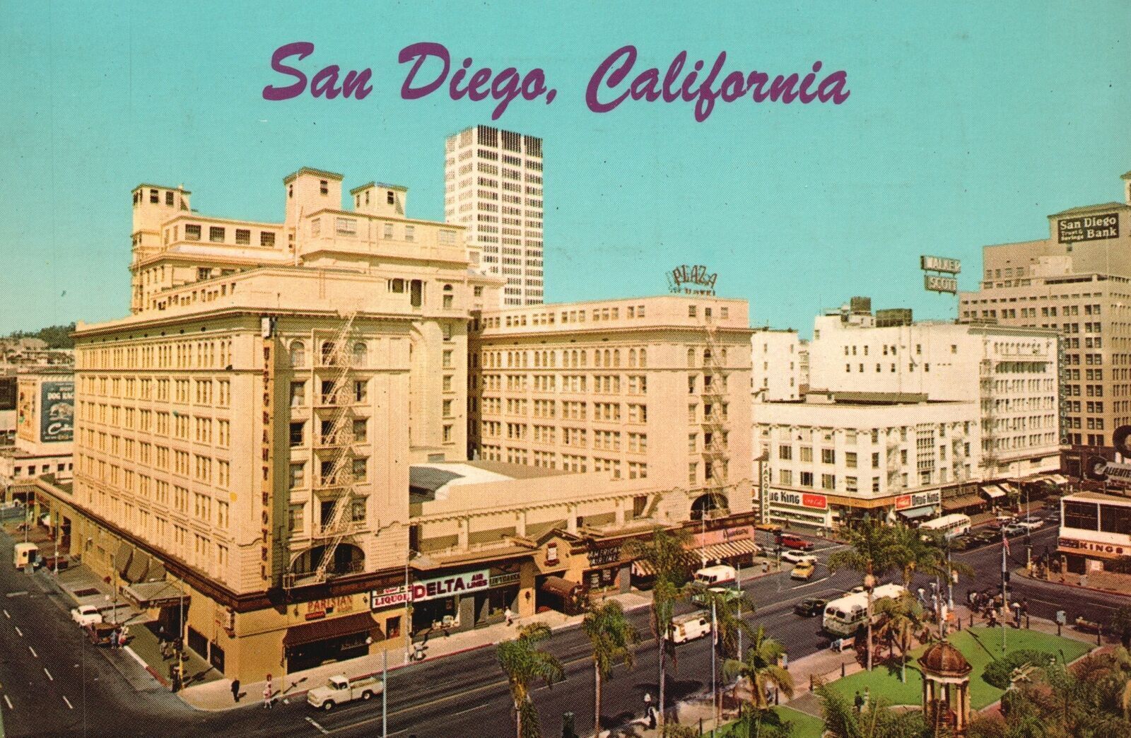 Vintage Postcard 1971 U. S. Grant Hotel Facing Horton Plaza San Diego ...