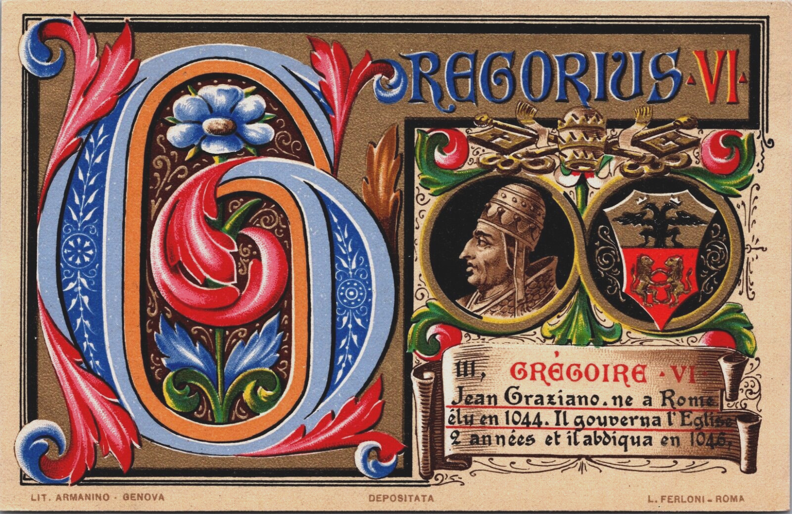 Lit Armino Genova L. Ferloni Rome Vatican Pope Gregorius VI Postcard ...